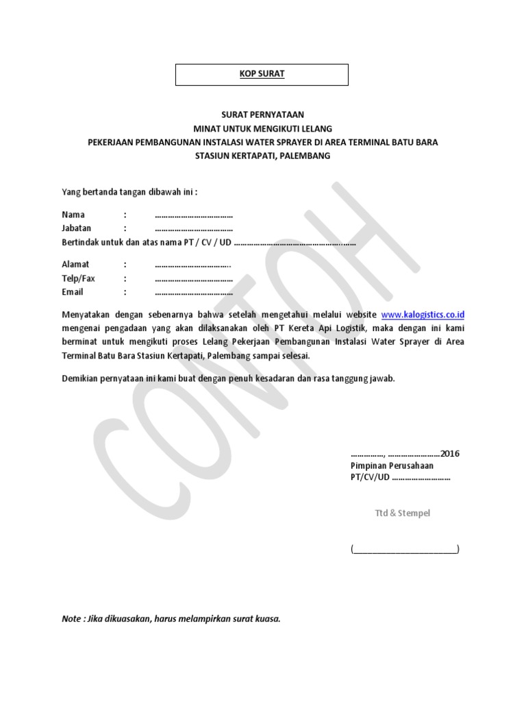 Contoh Surat Pernyataan Minat | PDF