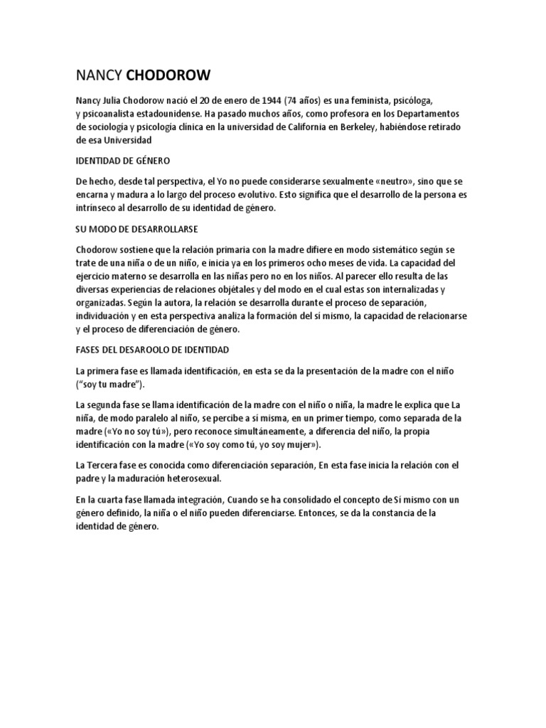 NANCY CHODOROW Resumen | PDF