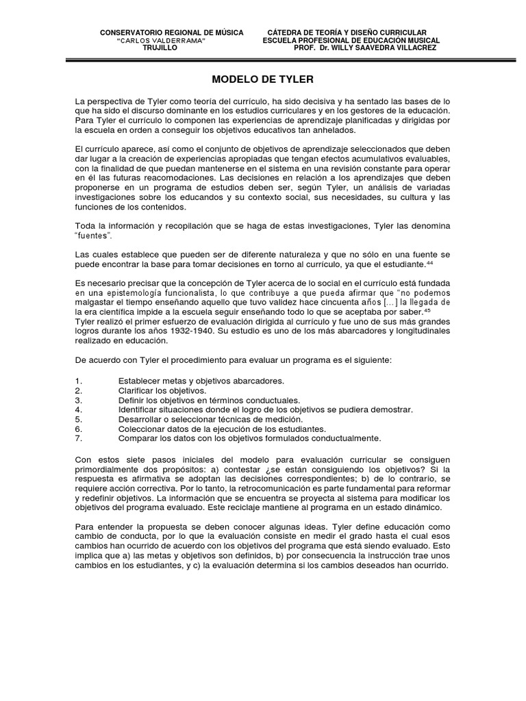 Modelo de Tyler | PDF | Plan de estudios | Evaluación