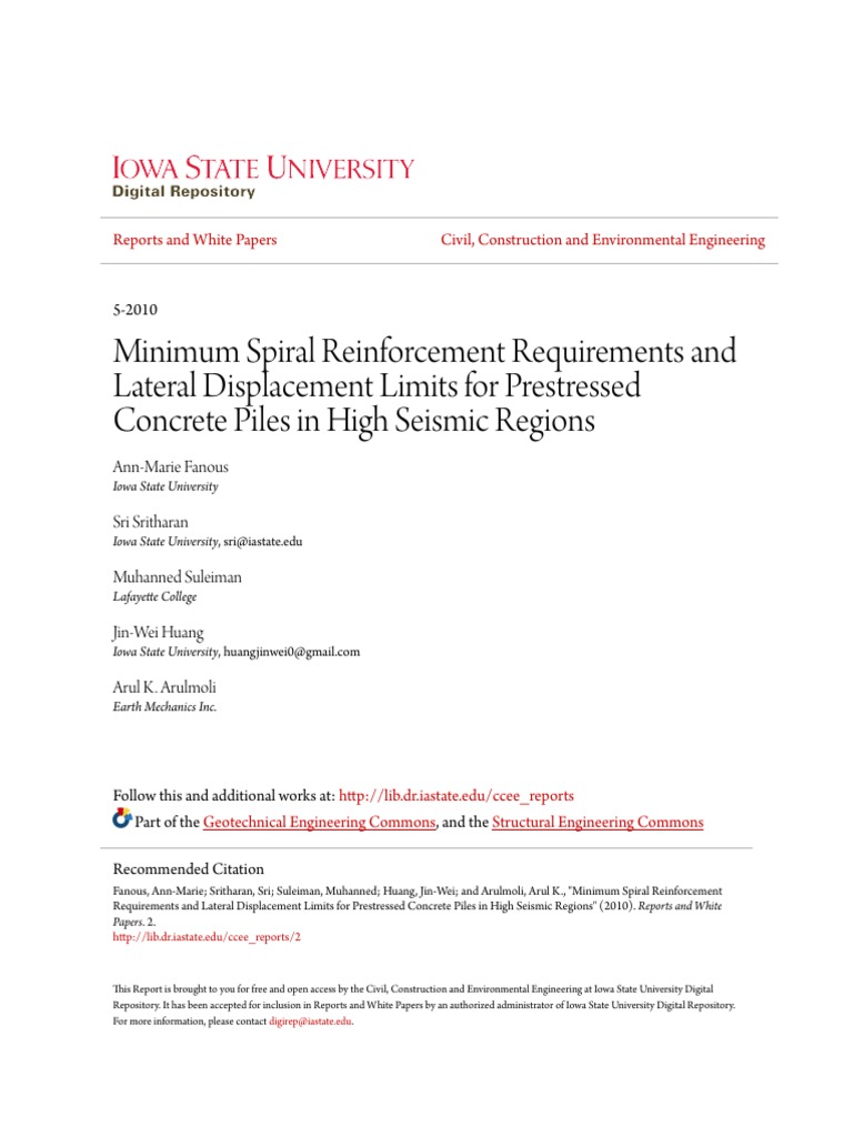 Minimum Spiral Reinforcement Requirements and Lateral Displacement ...