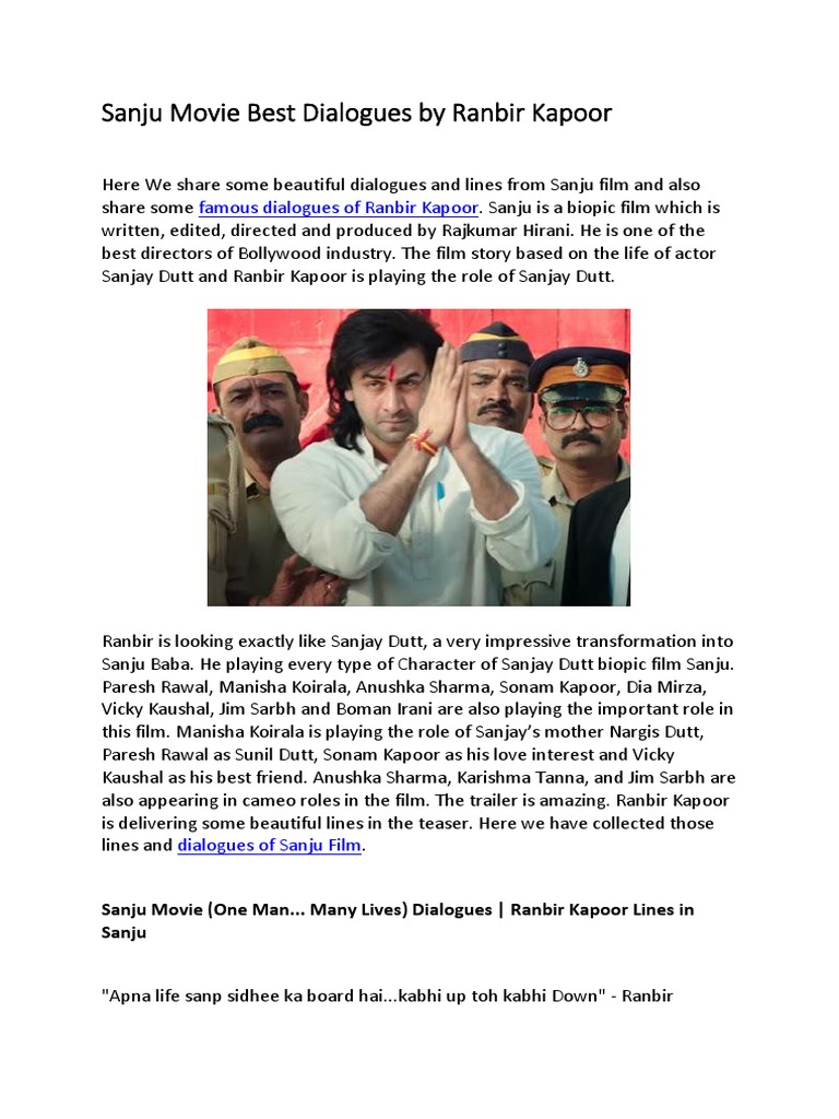 Sanju Movie Dialogues by Ranbir Kapoor | PDF | Bollywood | Cinema Of India