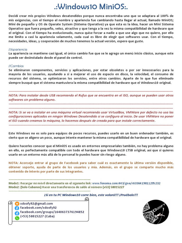 MiniOS: Windows 10 Optimizado y Ligero | PDF | Computadoras personales | V Mware