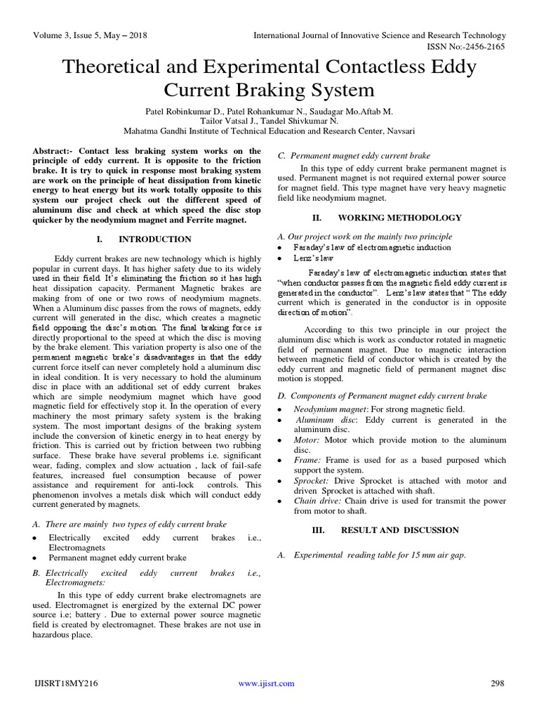 Theoretical and Experimental Contactless Eddy Current Braking System | PDF | Brake ...