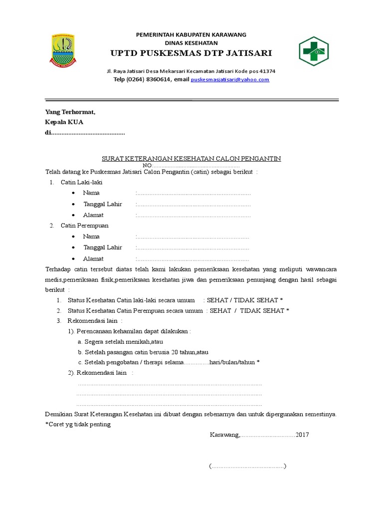 Surat Ket - Kesehatan Catin | PDF