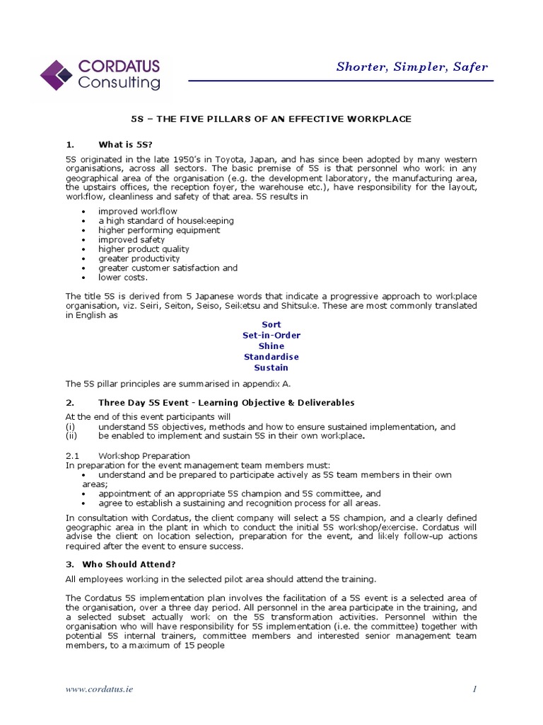 5S - The Five Pillars of An Effective Workplace PDF | PDF | Business