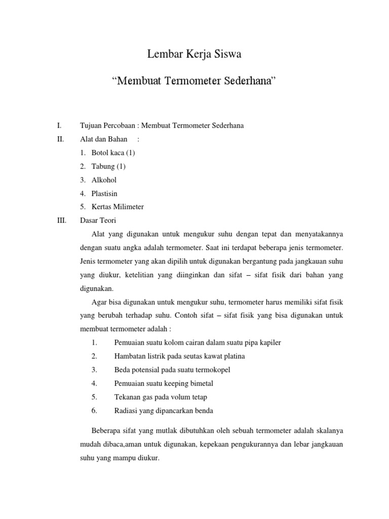 Praktikum Membuat Termometer Sederhana | PDF