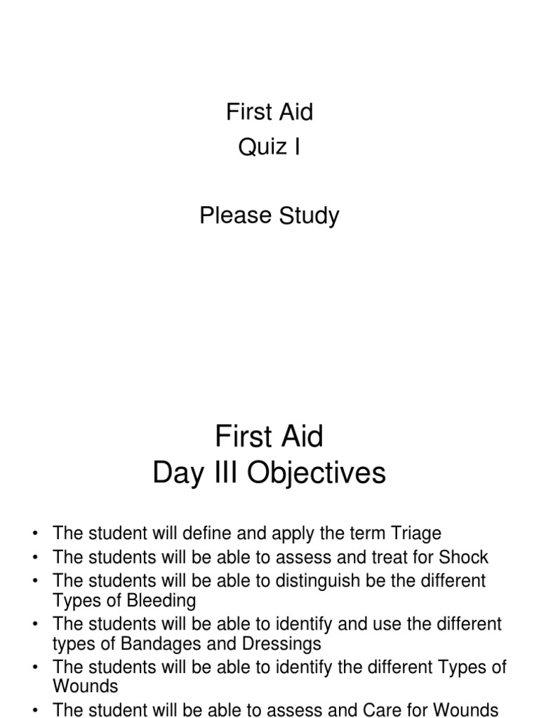 First Aid Quiz I | PDF | Wound | Shock (Circulatory)