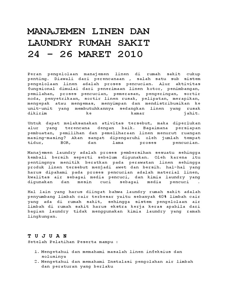 Manajemen Linen Dan Laundry Rumah Sakit | PDF