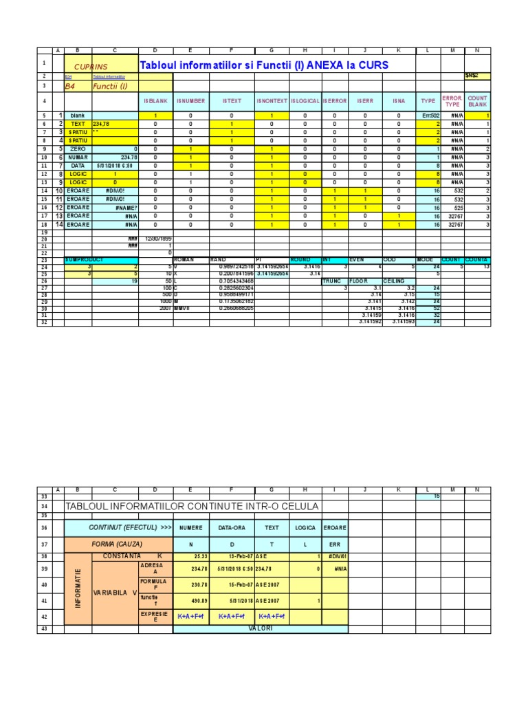 1.2a CURS Tabloul Informatiilor Si Functii EROARE | PDF | Teaching ...