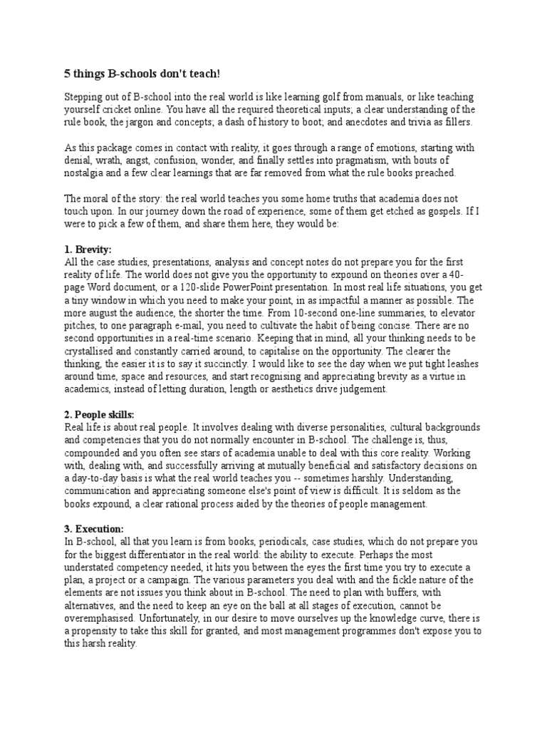 5 Things B School Dont Teach | PDF | Reality | Metaphysics