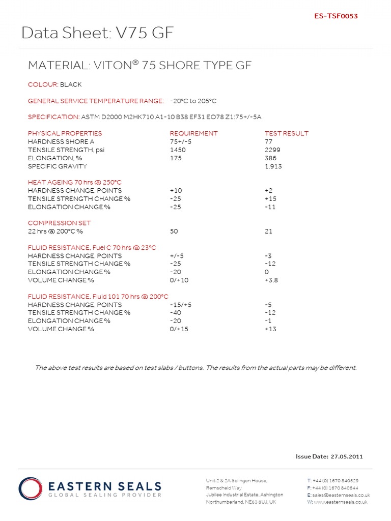 V75 GF - Viton 75 Type GF Material Data Sheet | PDF | Ultimate Tensile ...