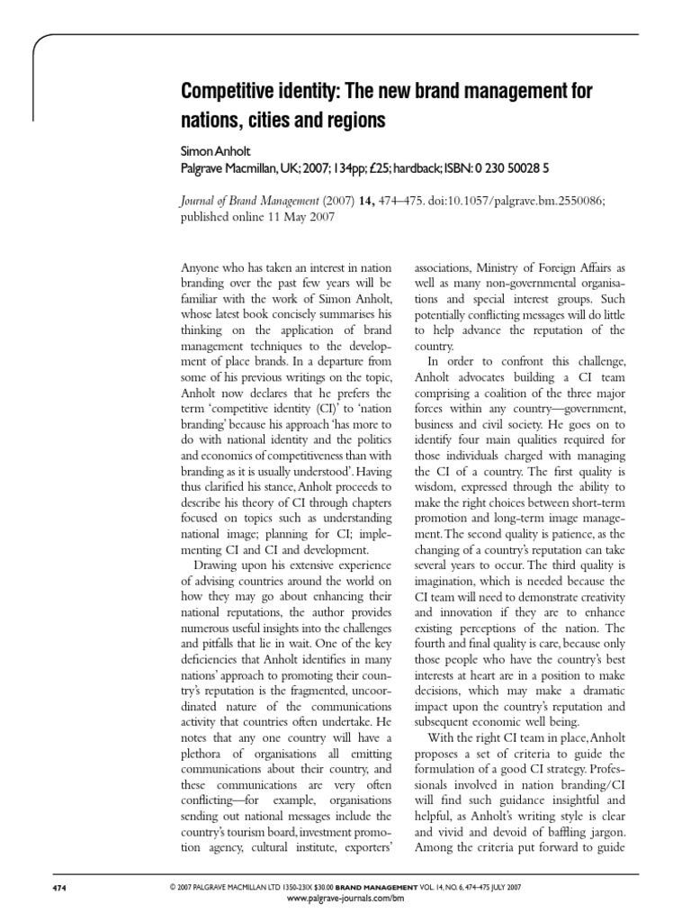 Anholt Competitive Identity Review | PDF | Brand | Communication