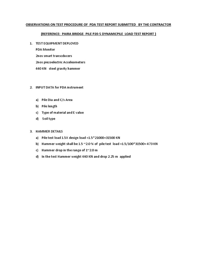 PDA Test Report Observations | Waves | Force