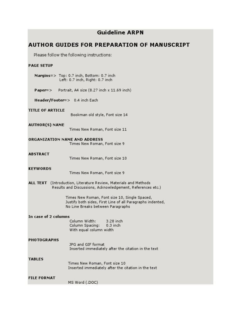 ARPN Manuscript Preparation Guide | PDF