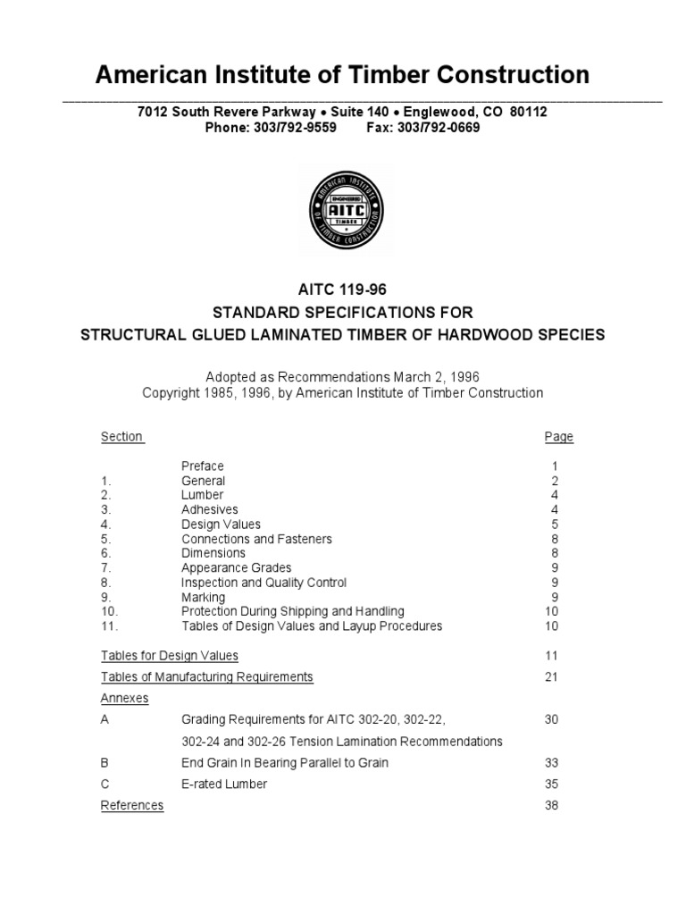 Aitc - 119-96 American Institute of Timber Construction PDF | PDF ...