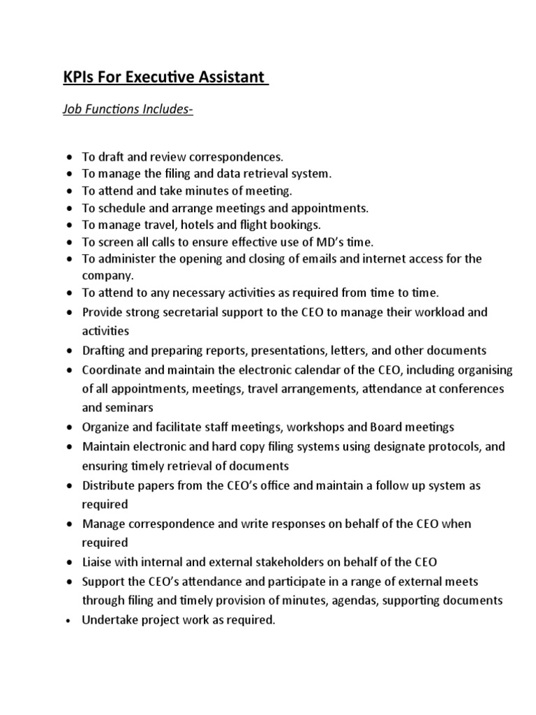 KPIs for Executive Assistants | PDF