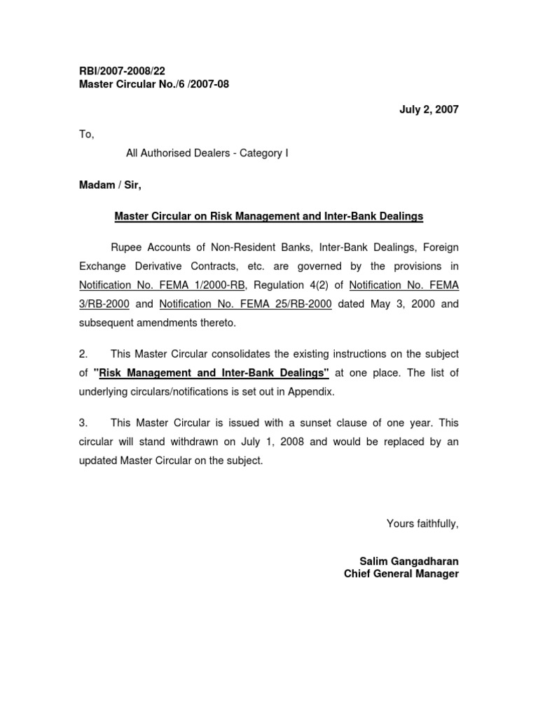 RBI/2007-2008/22 Master Circular No./6 /2007-08 July 2, 2007 | PDF ...