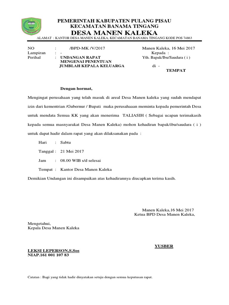 Undangan Rapat BPD | PDF