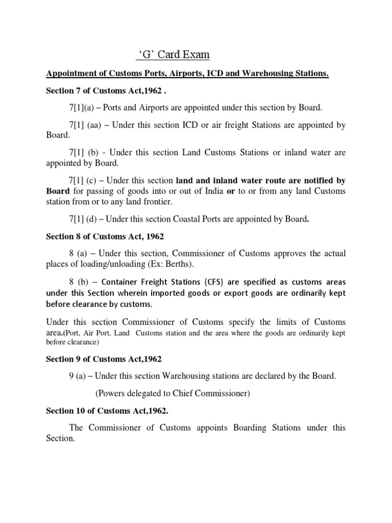 G - Card Question Bank | PDF | Tariff | Customs
