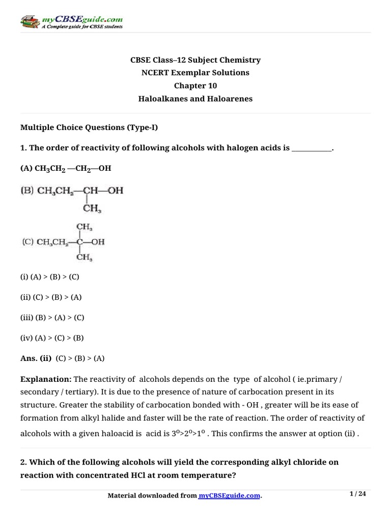 Understanding Haloalkanes and Haloarenes through Solved Examples | PDF ...