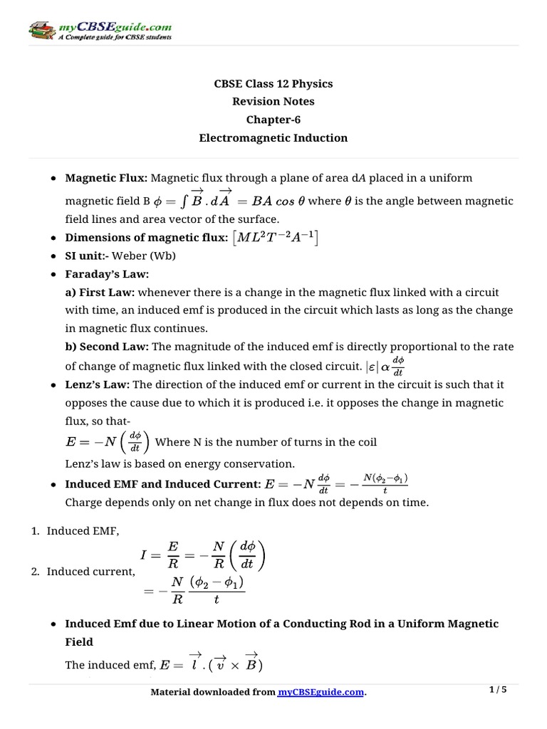 Class 12 Electromagnetic Induction Notes | PDF | Electromagnetic ...