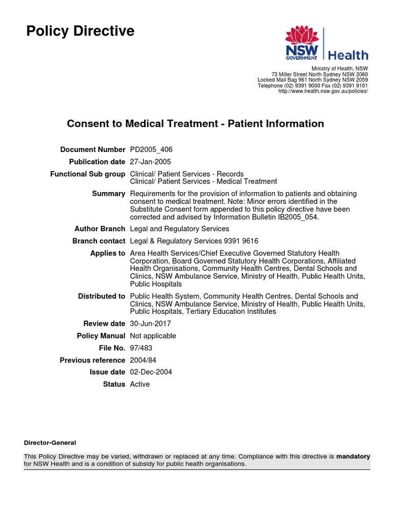 Informed Consent NSW Policy | PDF | Informed Consent | Consent