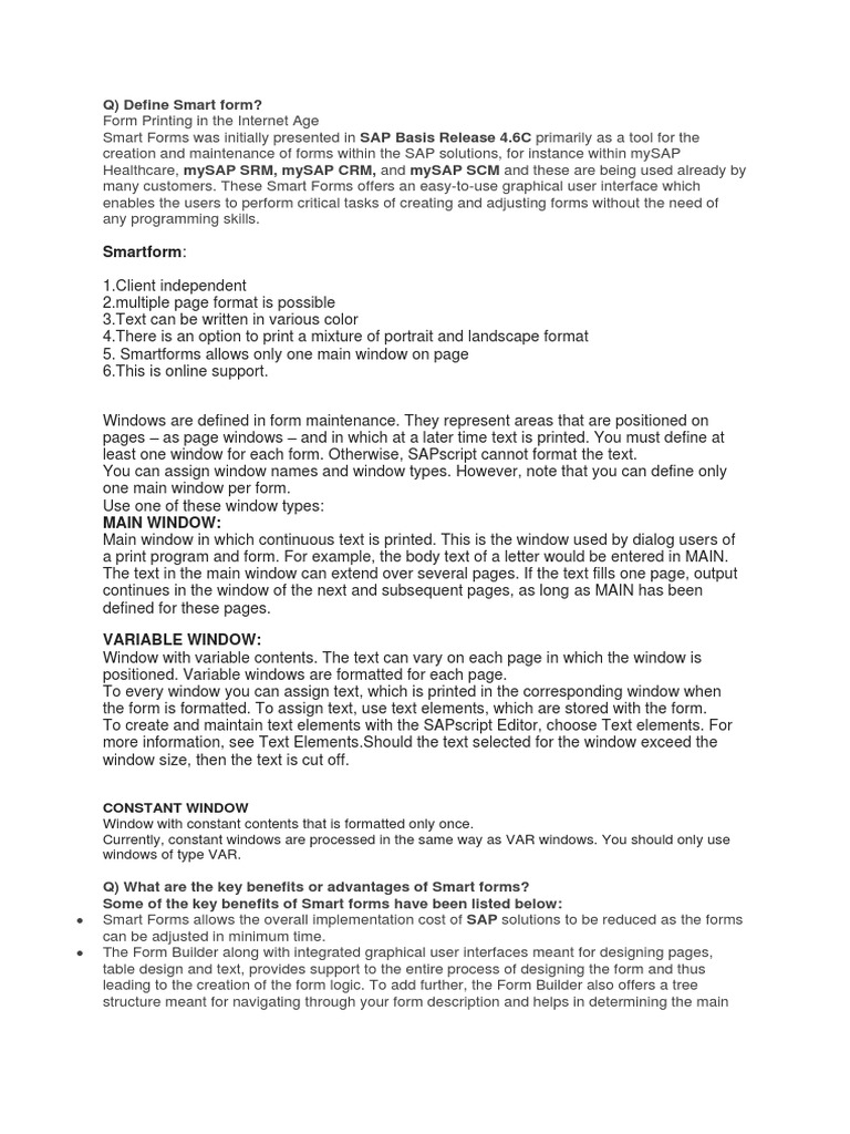 Sap Abap Questions Smartforms Part 1 Pdf Parameter Computer Programming Page Layout