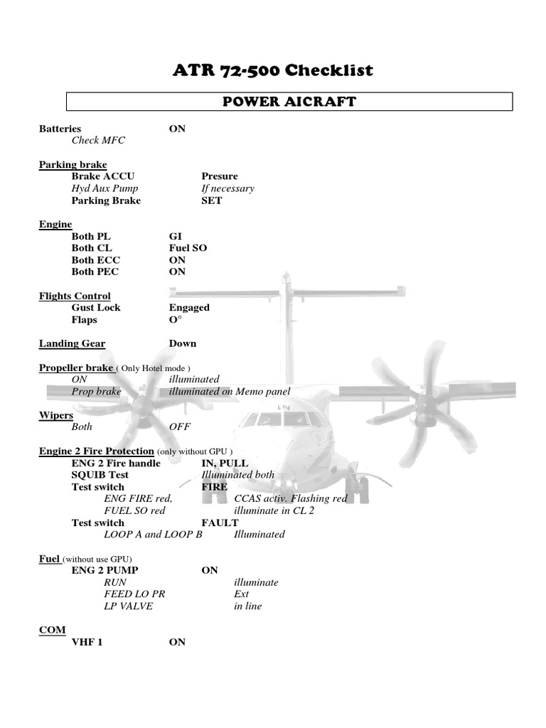 ATR 72 Checklist | PDF | Aviation | Aerospace Engineering