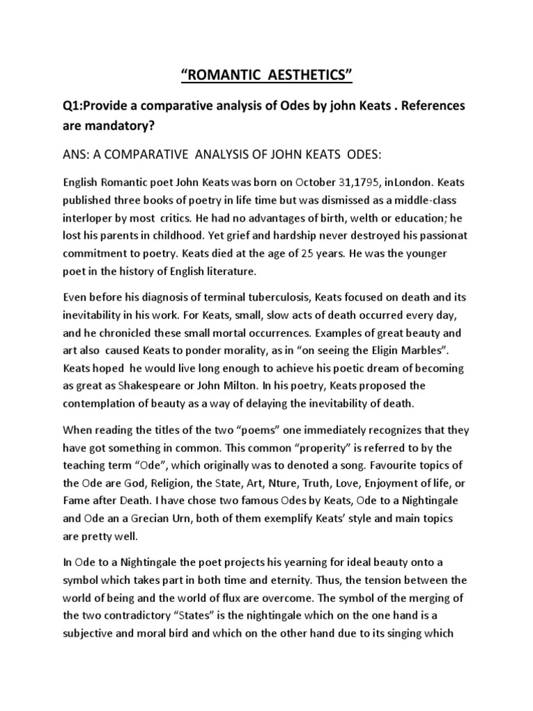 Romantic Aesthetics: A Comparative Analysis of John Keats' Odes | PDF ...