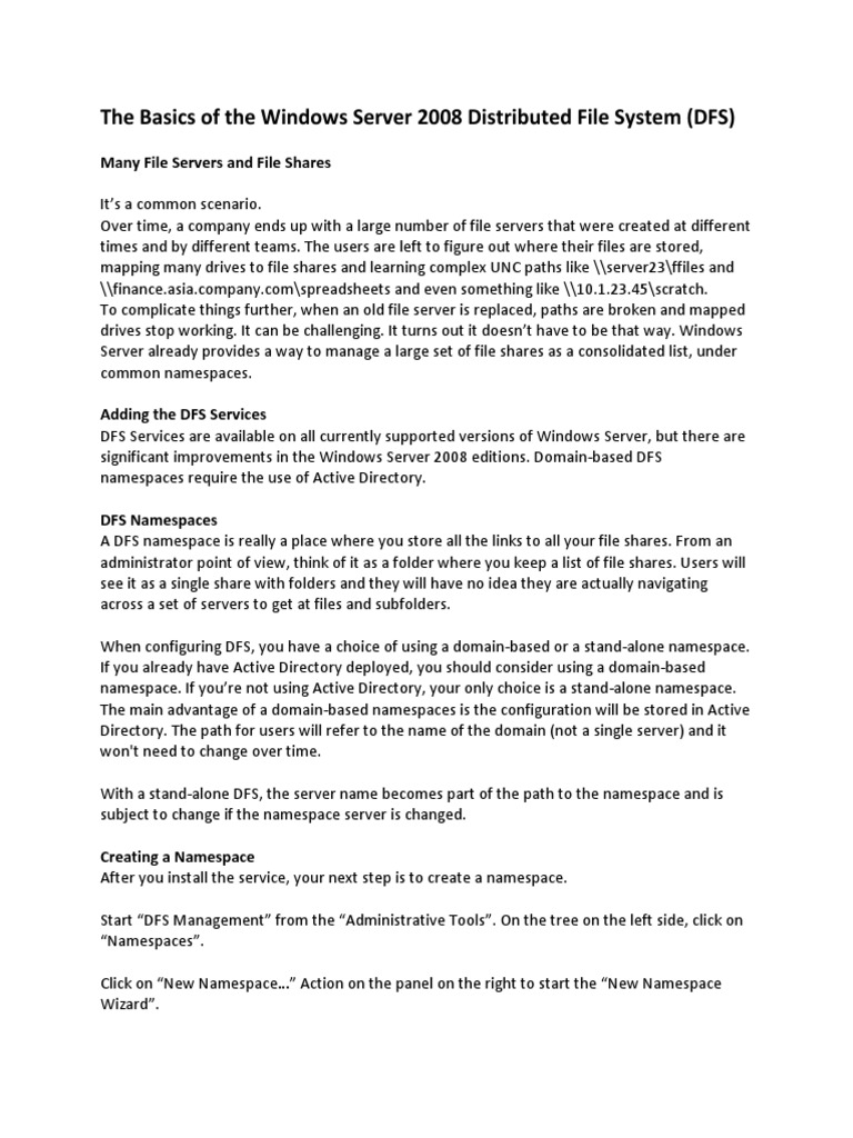 DFS Basics | Download Free PDF | Active Directory | Computer File