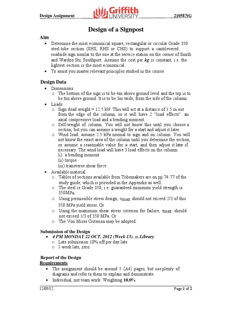 Design of A Signpost 2012 | PDF | Stress (Mechanics) | Materials Science