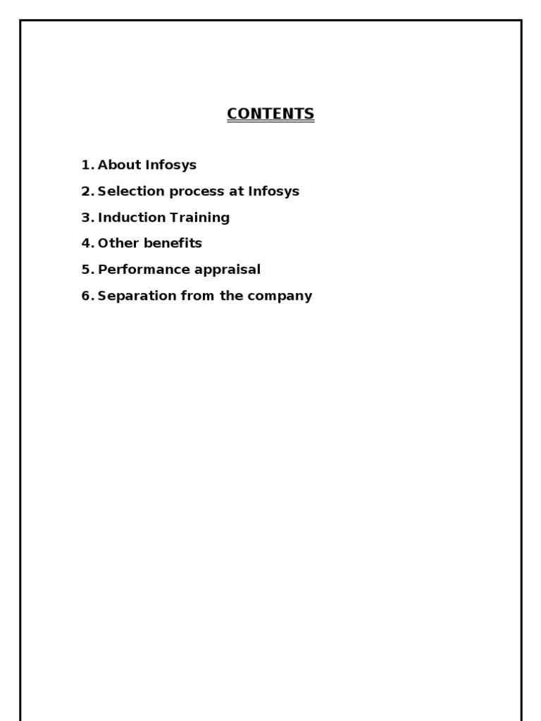 About Infosys 2. Selection Process at Infosys 3. Induction Training 4 ...
