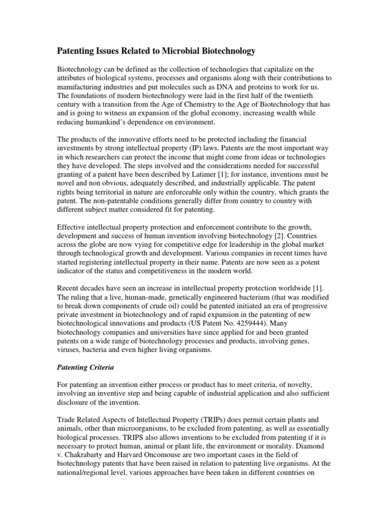 Patenting Issues for Microbial Biotech | PDF | Patent | Biotechnology