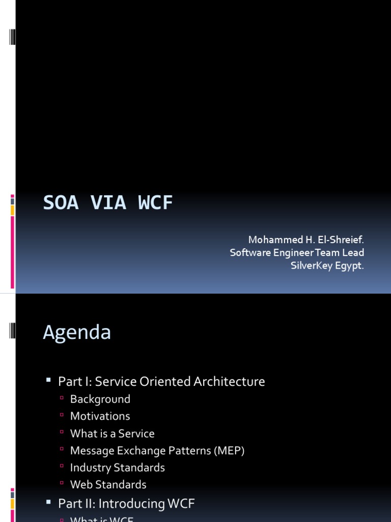 Soa Via WCF: Mohammed H. El-Shreief. Software Engineer Team Lead ... Soa Via WCF: Mohammed H. El-Shreief. Software Engineer Team Lead ...