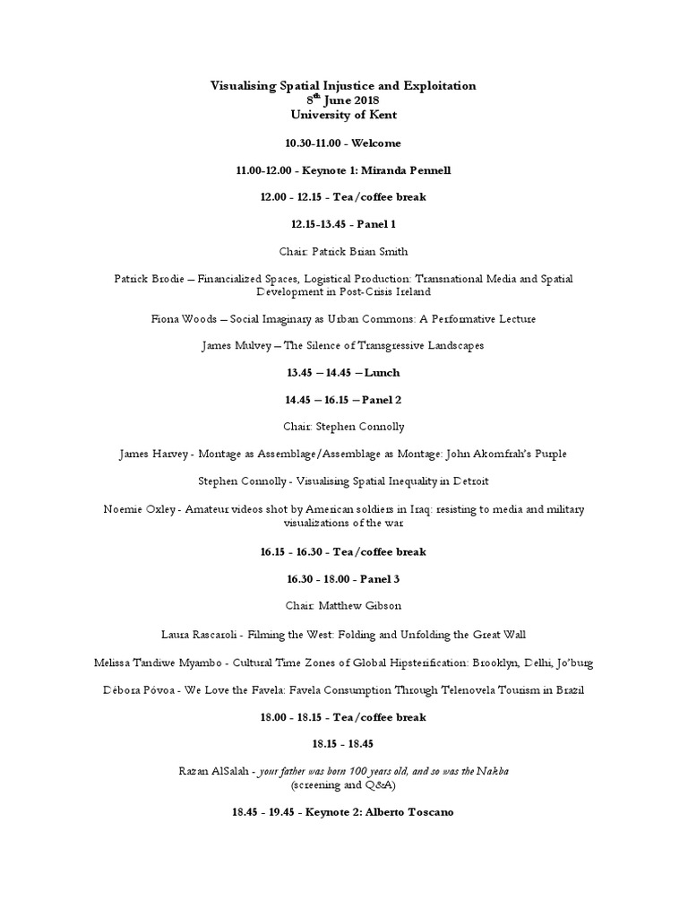 Spatial Injustice Conference Agenda | PDF