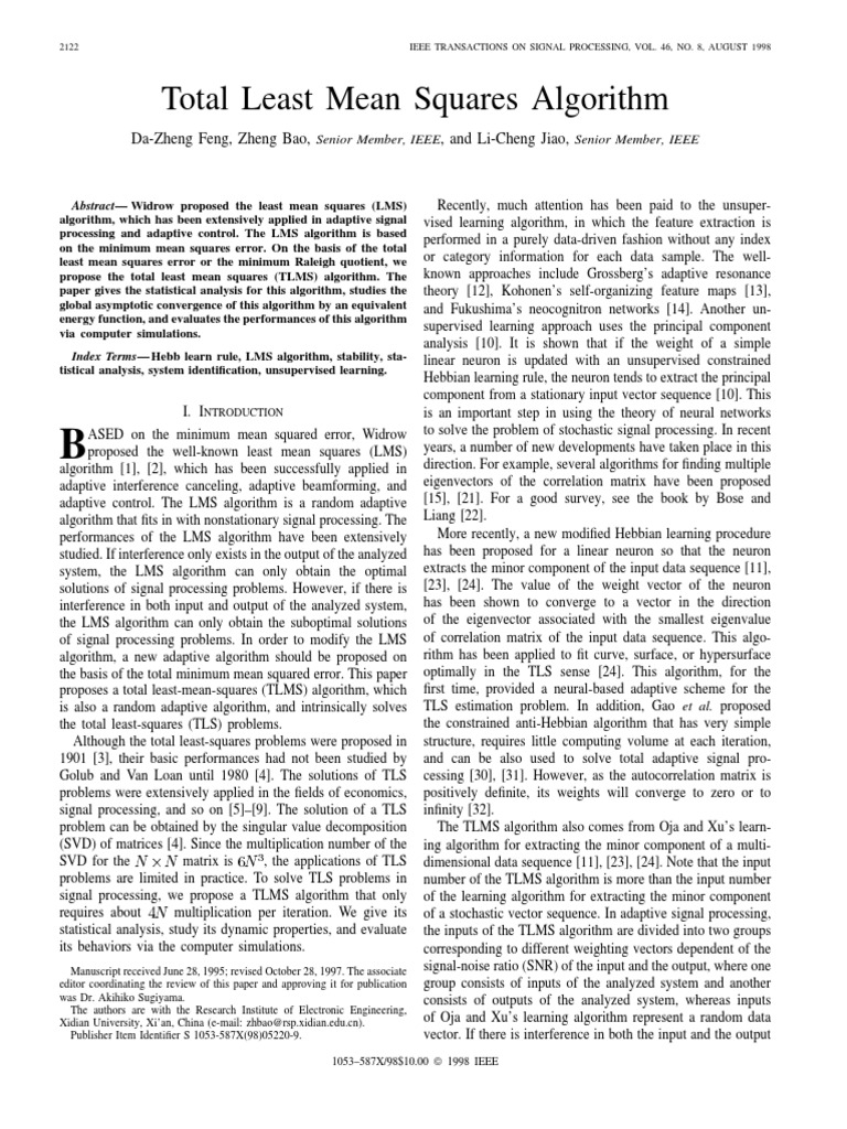 Total Least Mean Squares Algorithm | PDF | Eigenvalues And Eigenvectors | Stability Theory