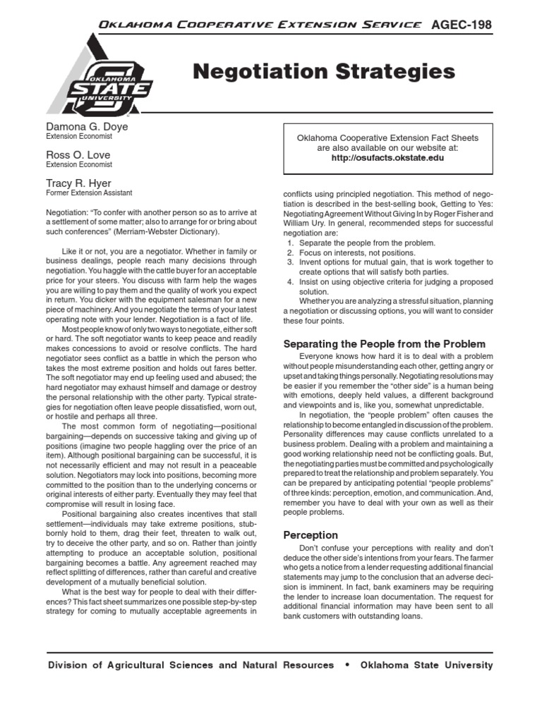 Negotiation Strategies: Damona G. Doye Ross O. Love Tracy R. Hyer | PDF ...