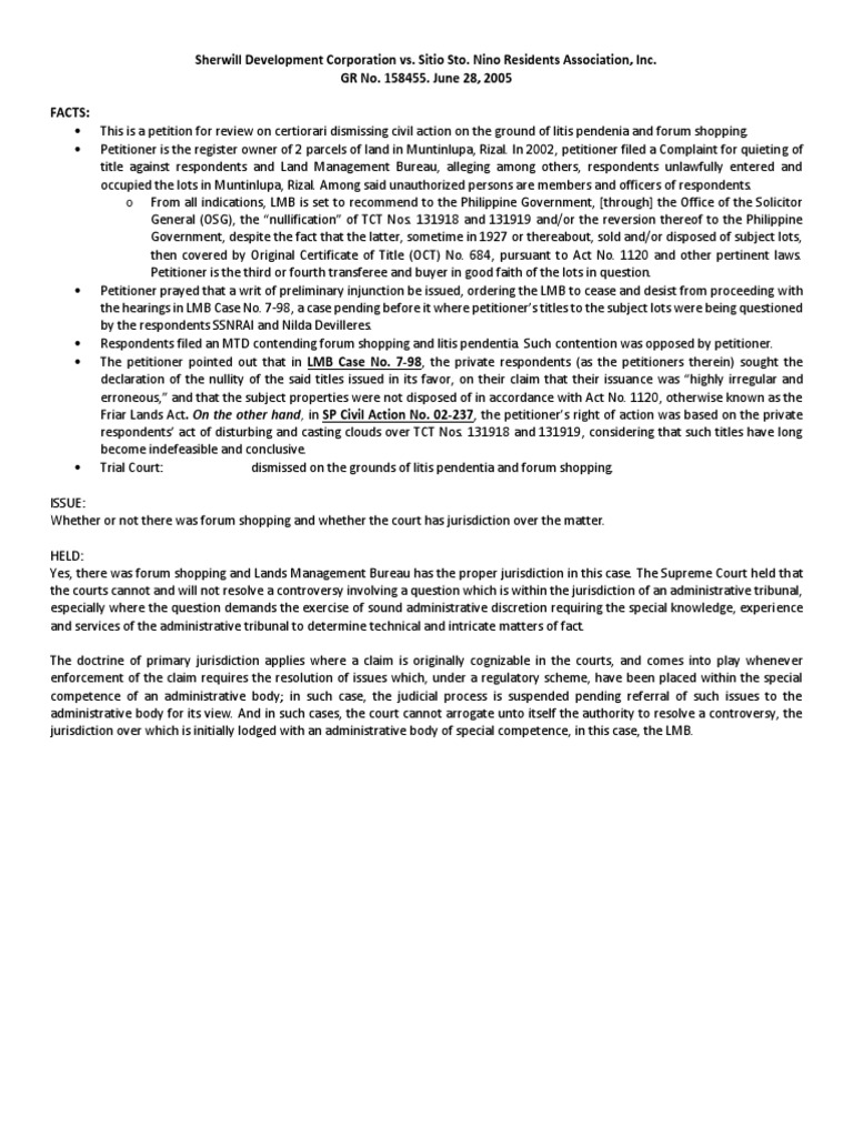 Sherwill Dev. Corp. vs. SSNRAI Case Summary | PDF | Jurisdiction | Virtue