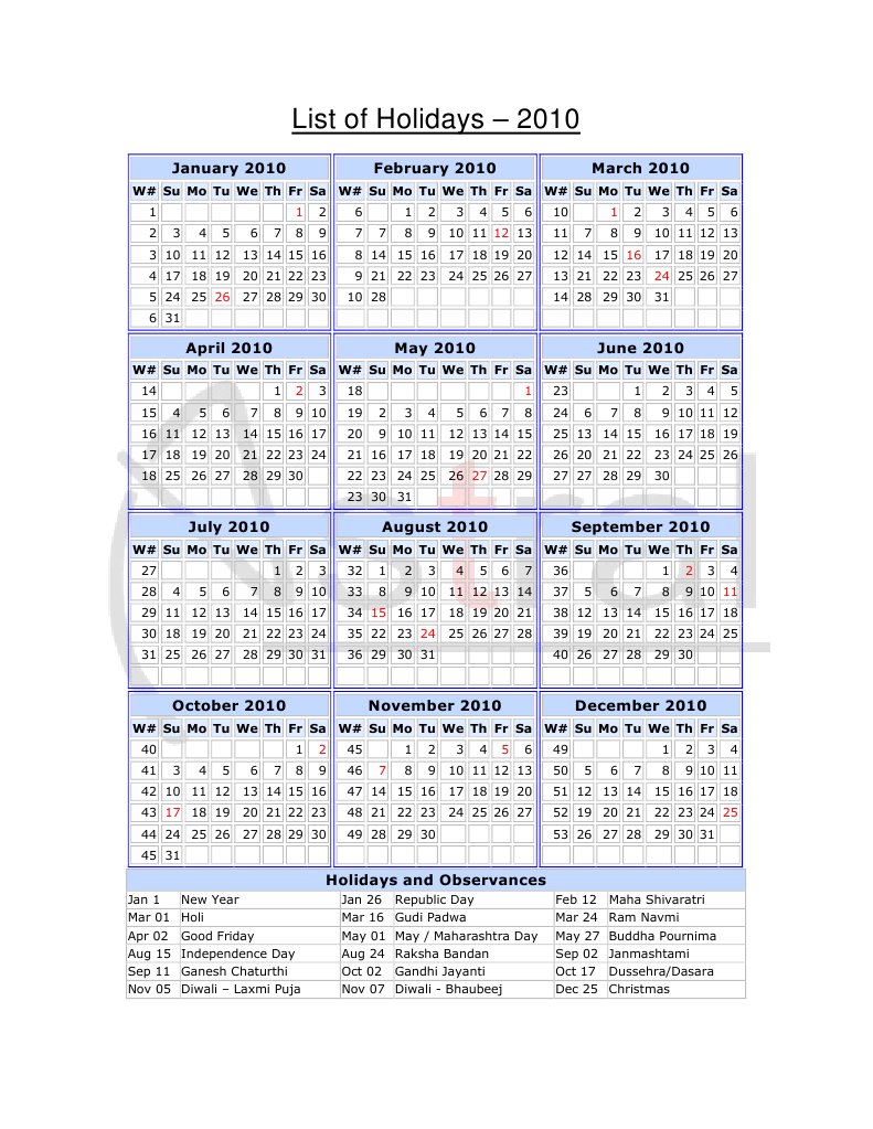 ASTRAL Holiday 2010 Calendar | PDF | Observances Set | Holidays