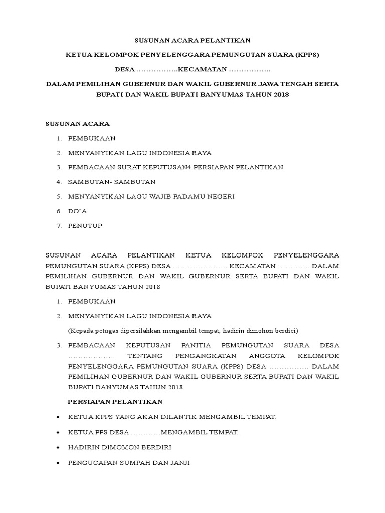 Susunan Acara Pelantikan Kpps | PDF