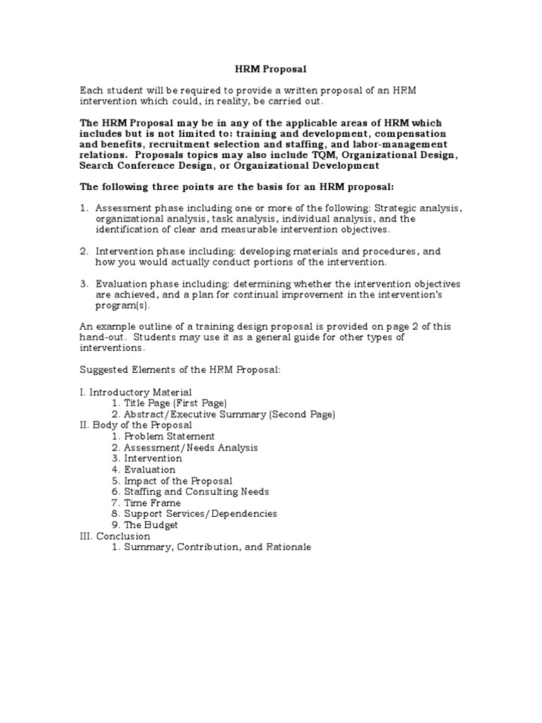 Strategic HRM Proposal Format | PDF | Needs Assessment | Evaluation