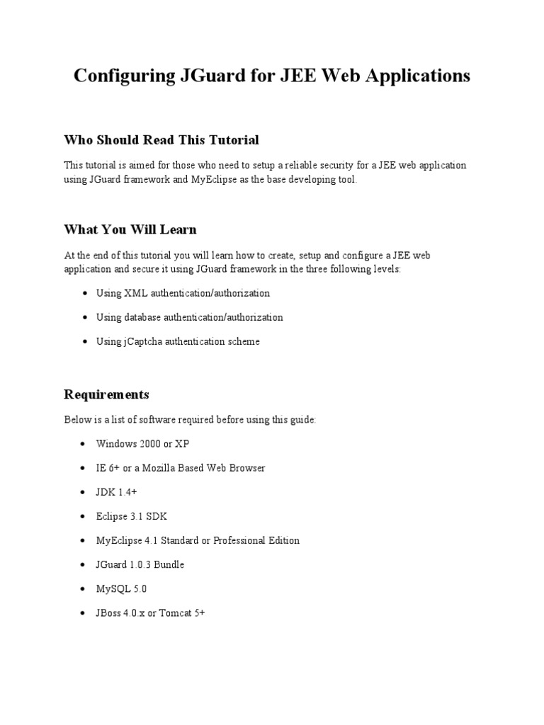 Jguard MyEclipse Tutorial | PDF | Java Server Pages | Xml