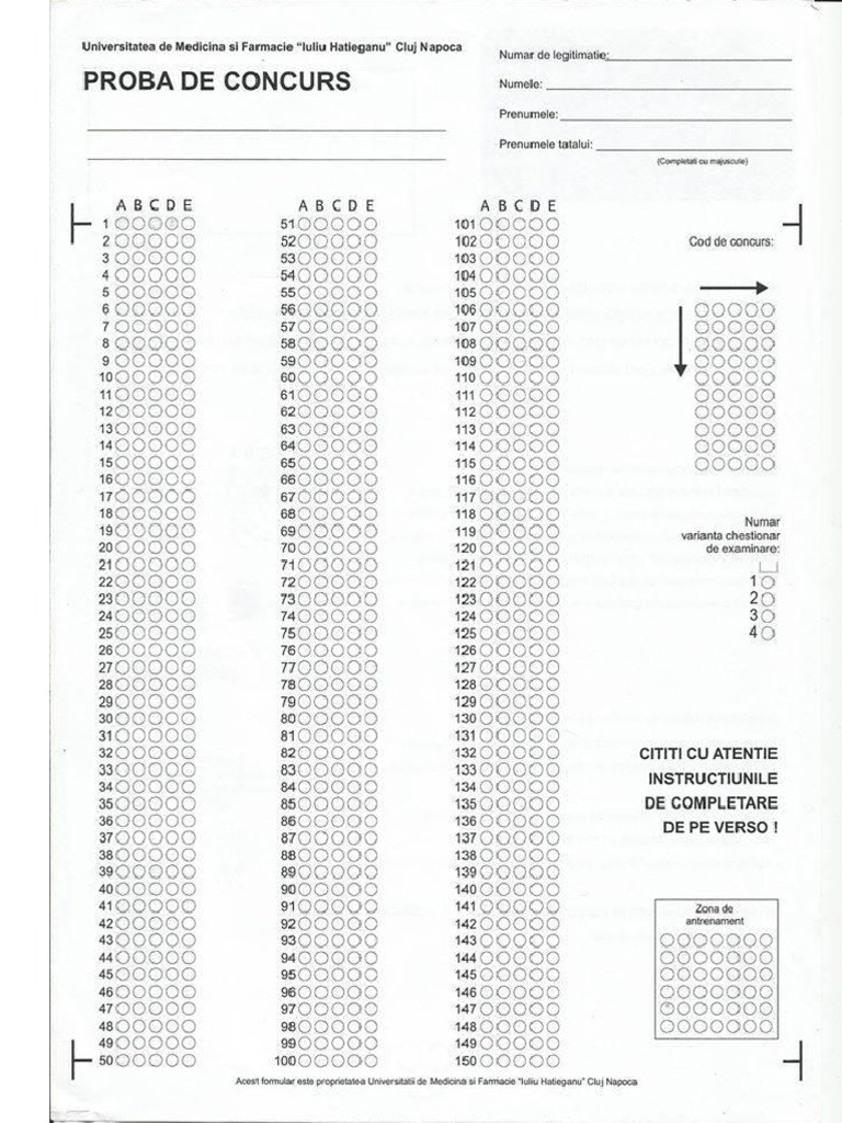 Foaie Grile Necompletata Admitere Umf