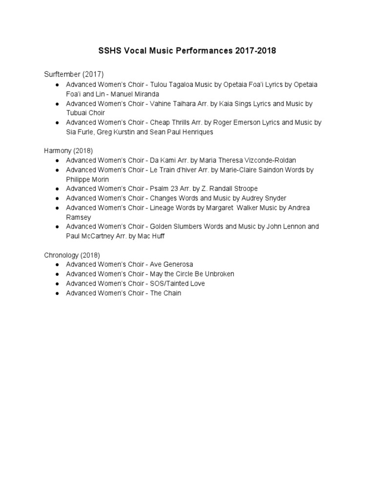 Choir Shows 2017-2018 | PDF