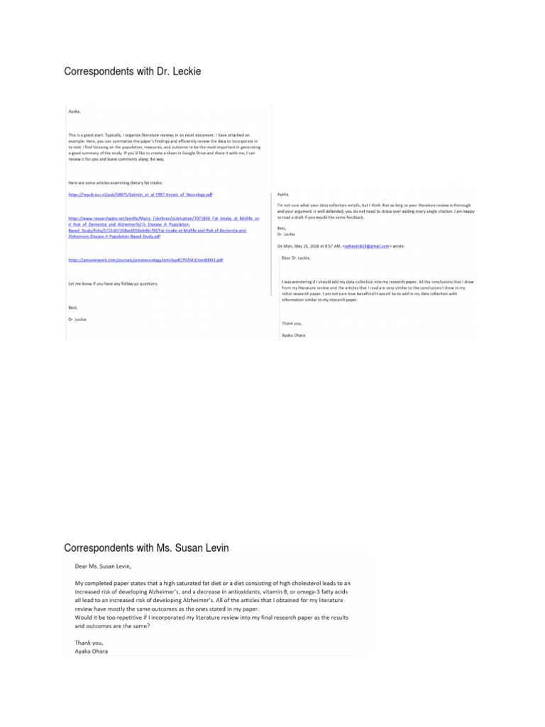 Correspondence with Dr. Leckie & Ms. Levin | PDF