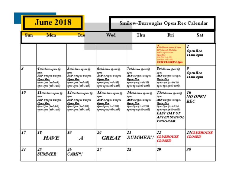 Jenn's Open Rec Calendar | PDF