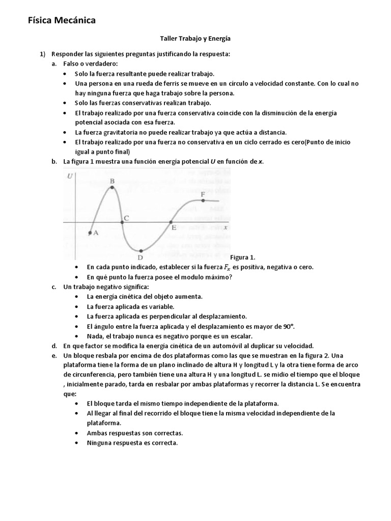 Taller de Trabajo y Energía en Física | PDF | Fricción | Fuerza