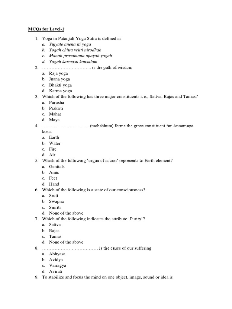 QCI Yoga Model Question Paper - Level - 1 English (New) | PDF | Asana ...