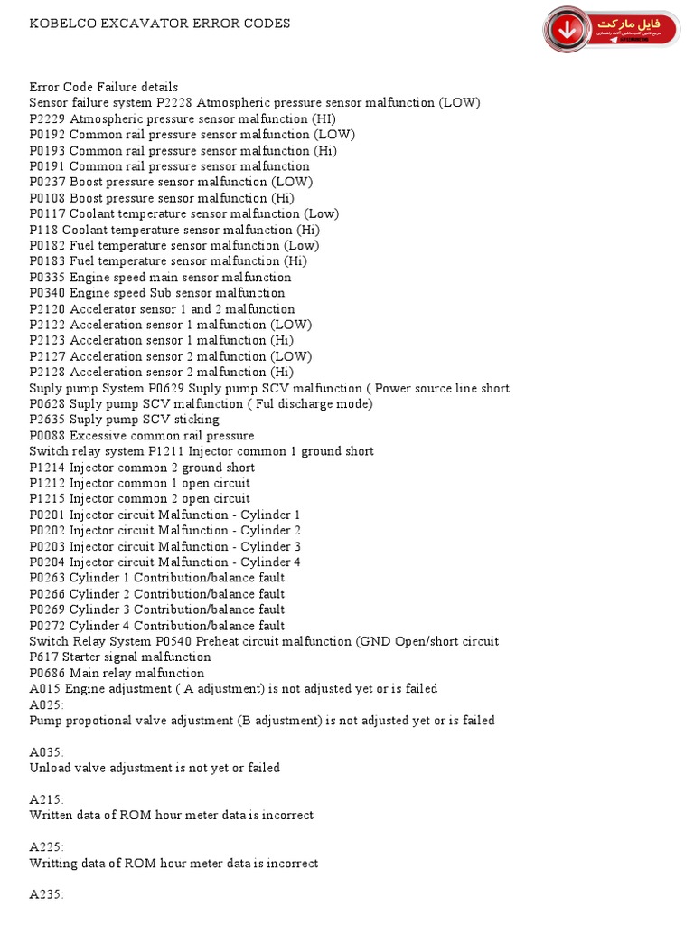 Kobelco Excavator Error Codes Guide | PDF | Fuel Injection | Relay