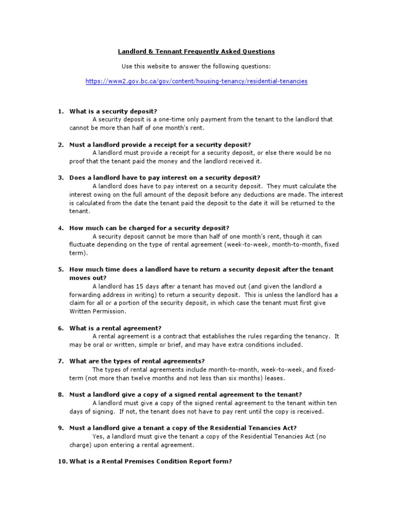 Landlord Tennant Frequently Asked Questions | PDF | Leasehold Estate ...